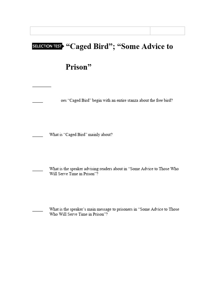 "Caged Bird" "Some Advice To Those Who Will Serve Time in Prison | PDF