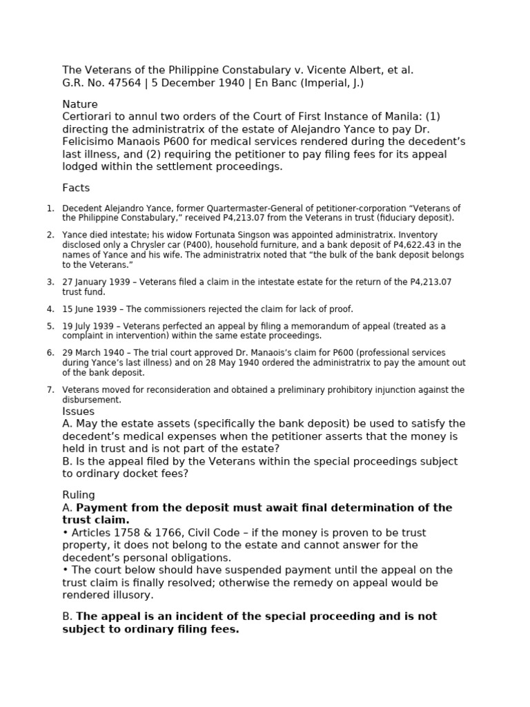 Veterans of Philippine Constabulary Case Ruling | PDF | Judiciaries ...
