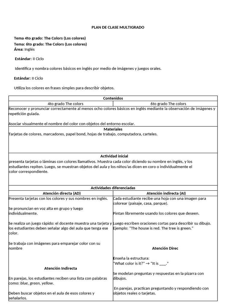 2da Plan Multigrado E. Artistica | PDF