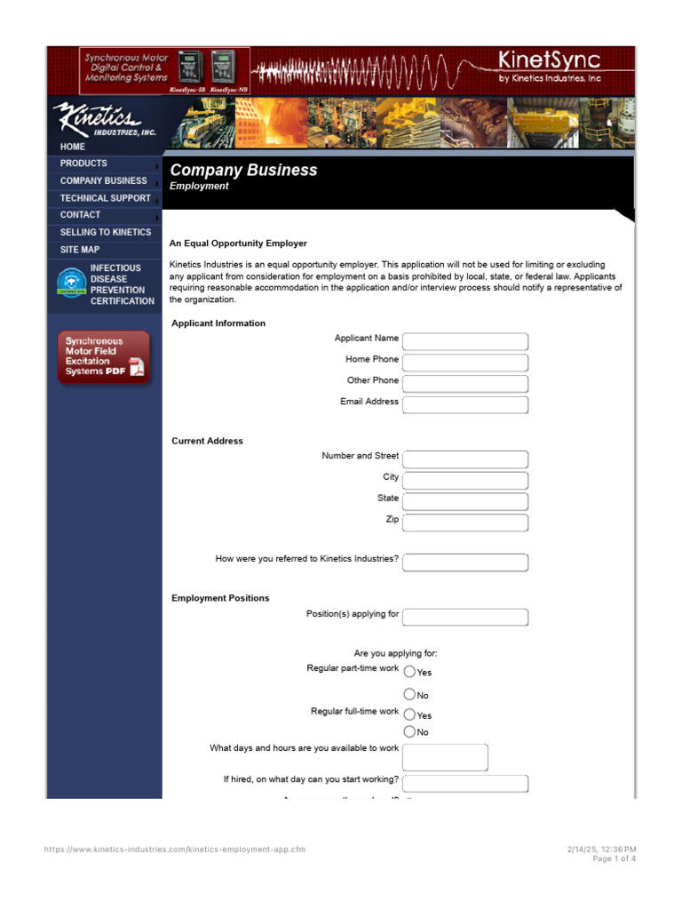 Kinetics Industries Employment Application | PDF | Crimes | Crime ...