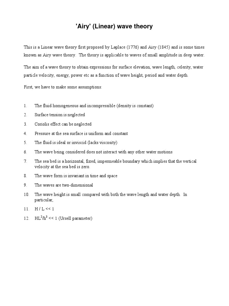 'Airy' (Linear) Wave Theory | PDF | Waves | Physical Quantities