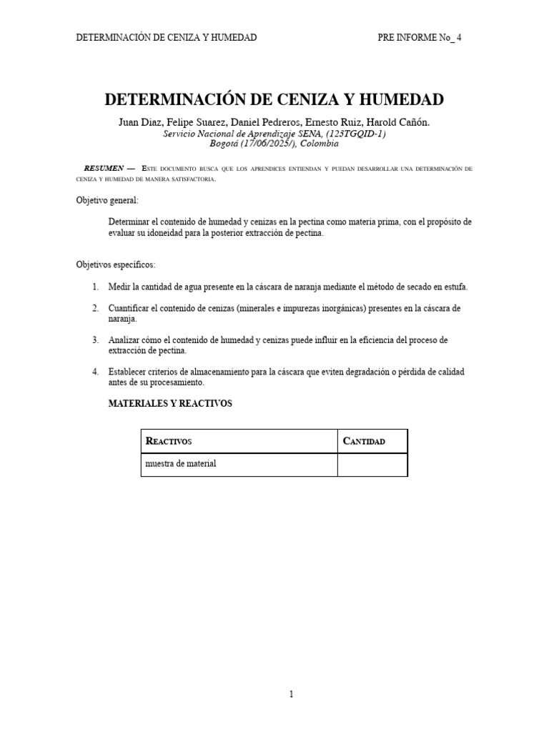 Formato para Pre Informe de Laboratorio HC | PDF | Agua | Humedad