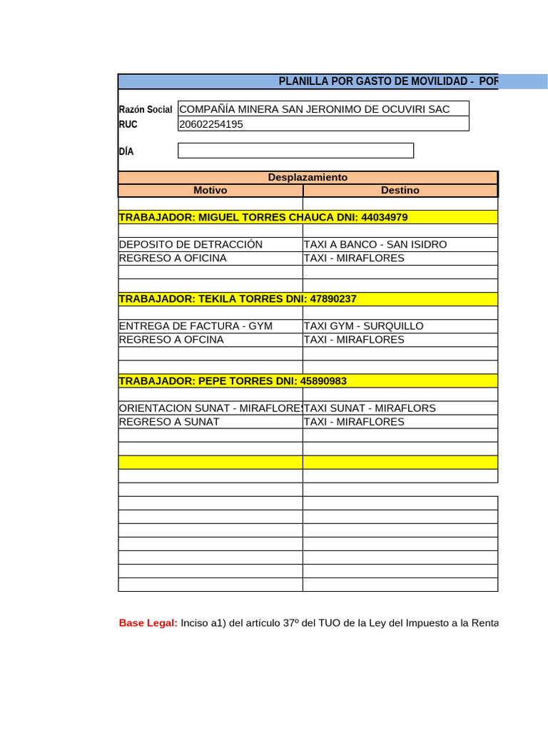 Planilla de Movilidad Sunat3333 | PDF