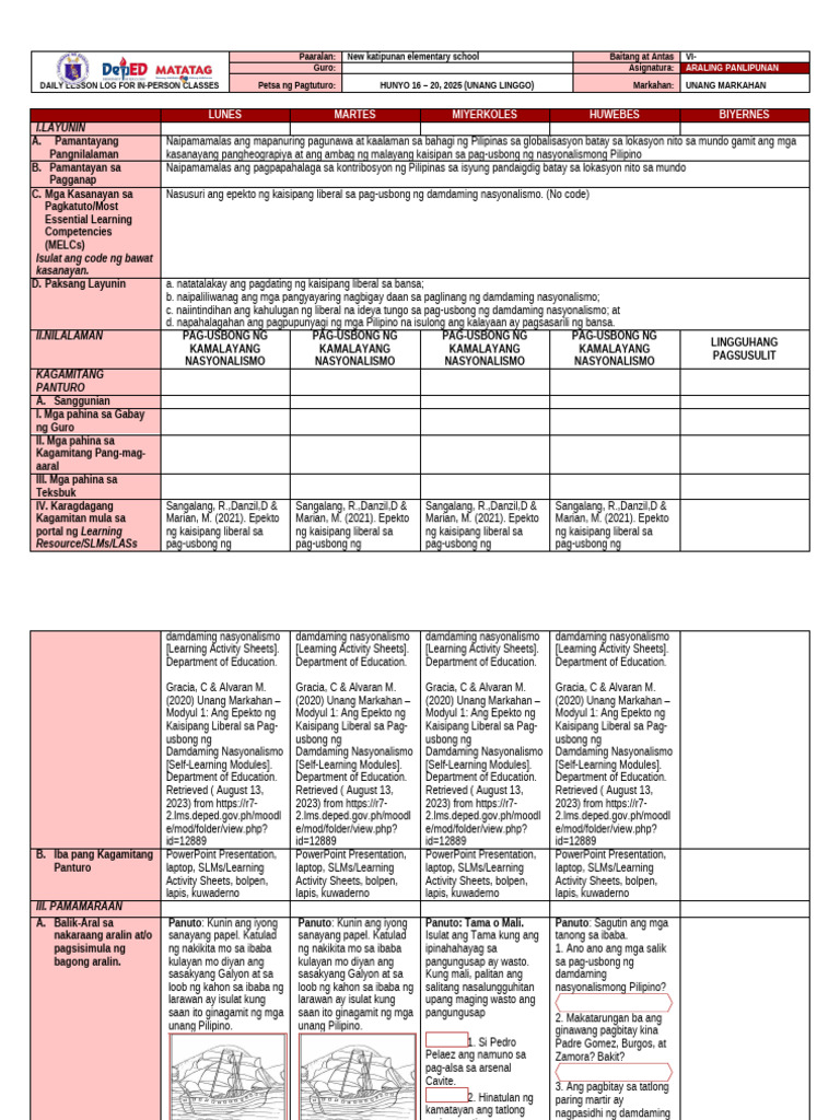 G6 Q1W1 DLL AP (MELCs) | PDF