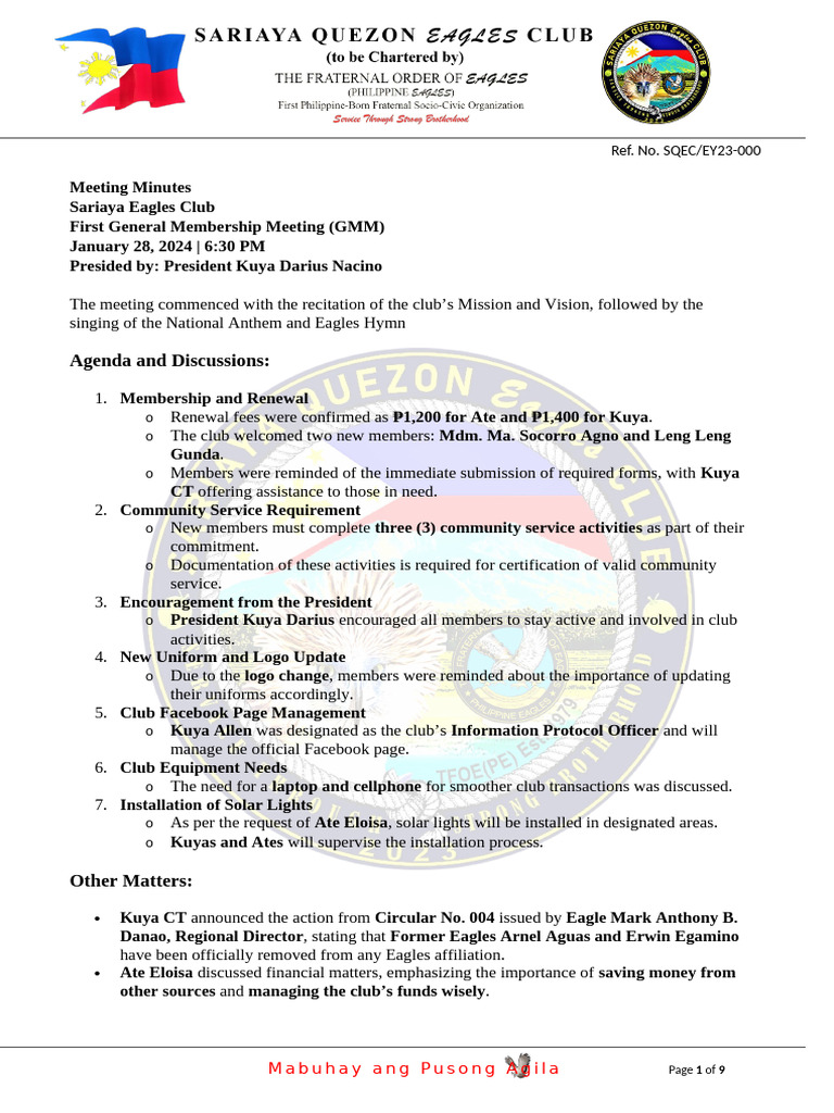 EAGLES FIRST GMM 6th - June 8 2025. | PDF