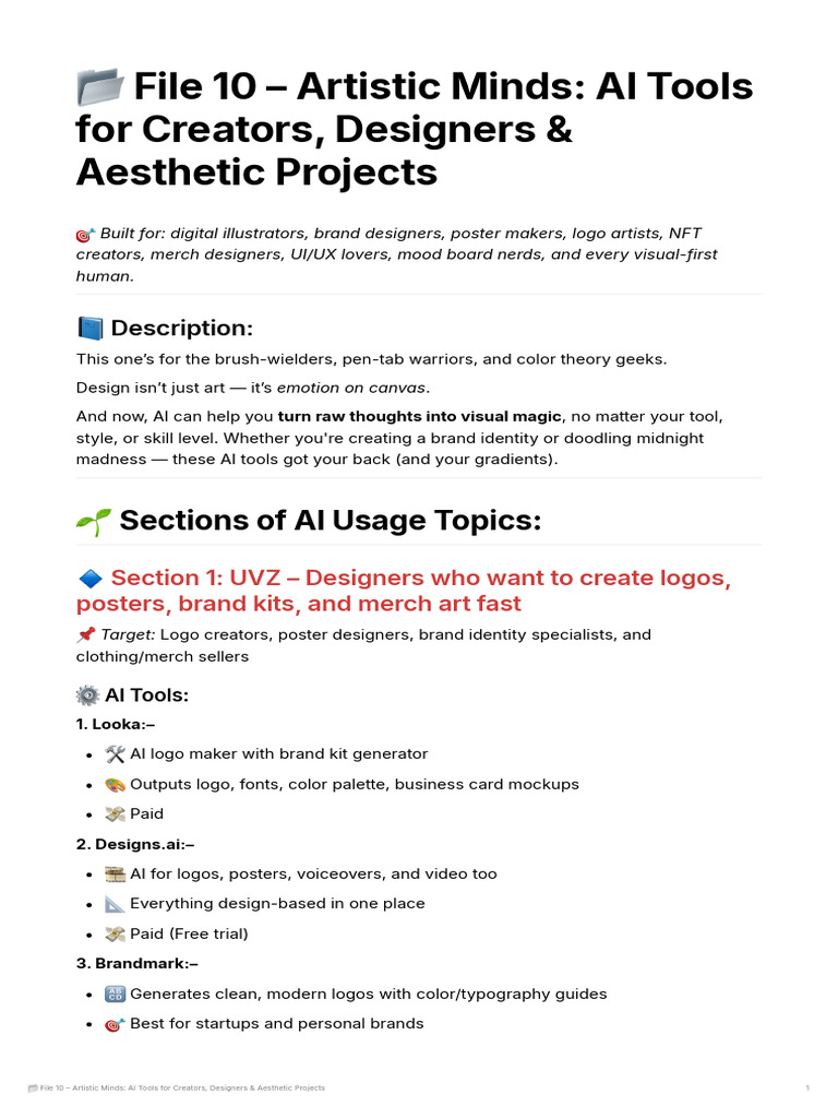 AI Tools for Visual Creators | PDF | Logos
