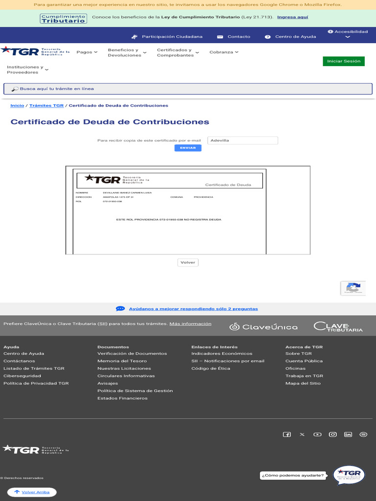 Certificado de Deuda de Contribuciones - TGR | PDF