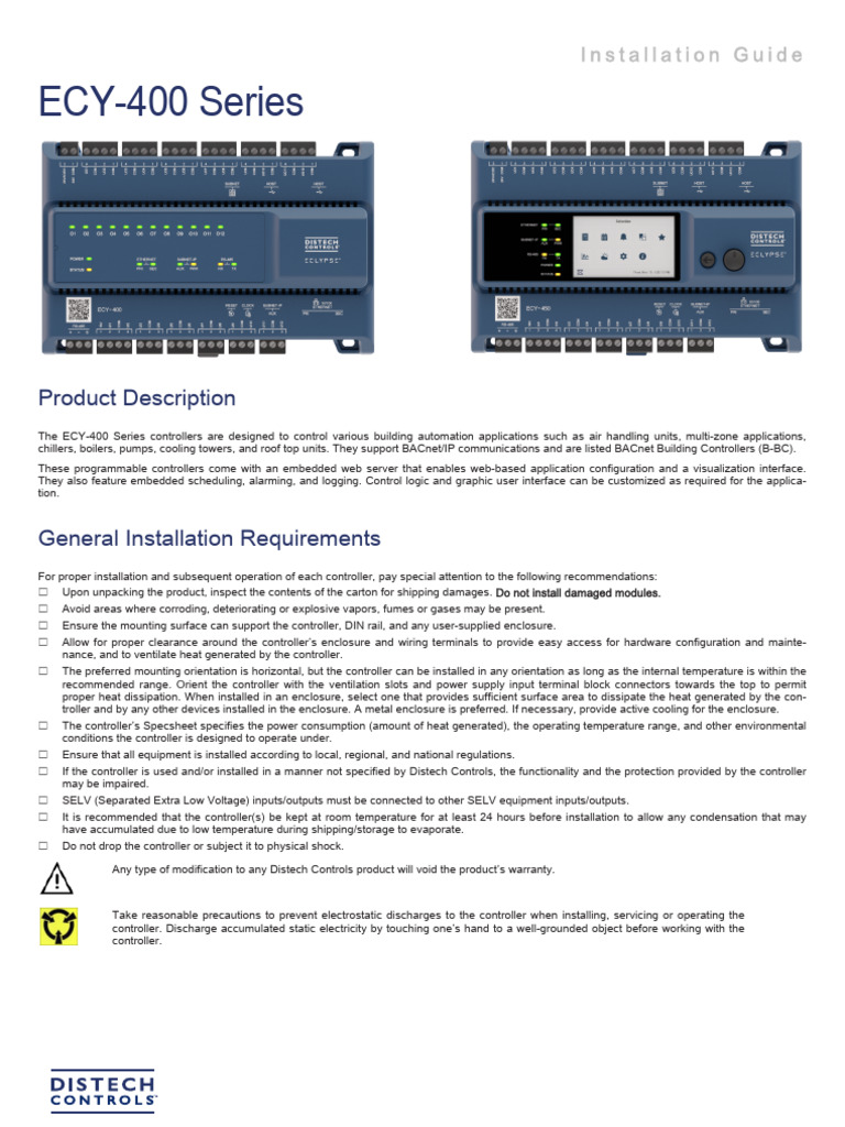 ECY-400 Controller Installation Guide | PDF | Computer Network | Menu ...