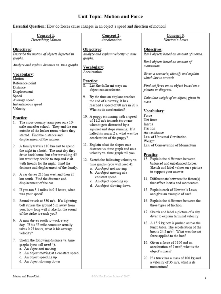 Packet - Motion and Forces CP | PDF | Force | Mass