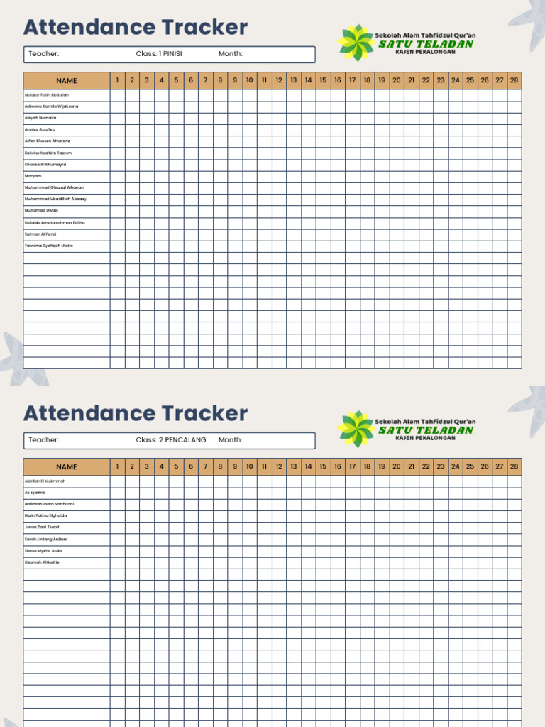 Space Attendance Tracker in Pastel Color Cute Style | PDF
