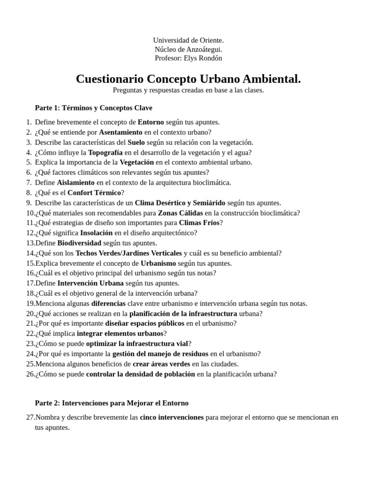 Cuestionario de Concepto Urbano Ambiental | PDF | Clima | Entorno natural
