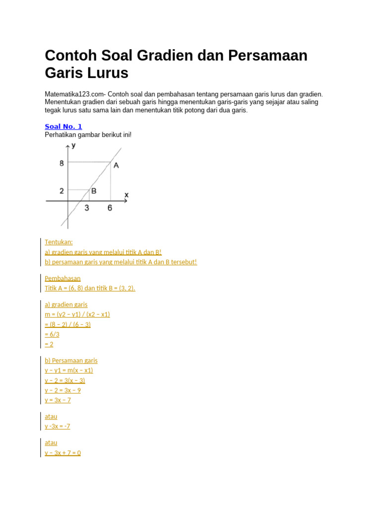 Contoh Soal Gradien Dan Persamaan Garis Lurus | PDF