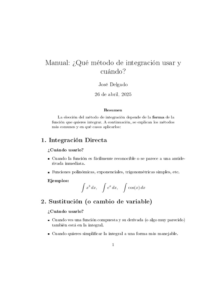 Métodos de integración: guía práctica | PDF | Raíz cuadrada | Integral