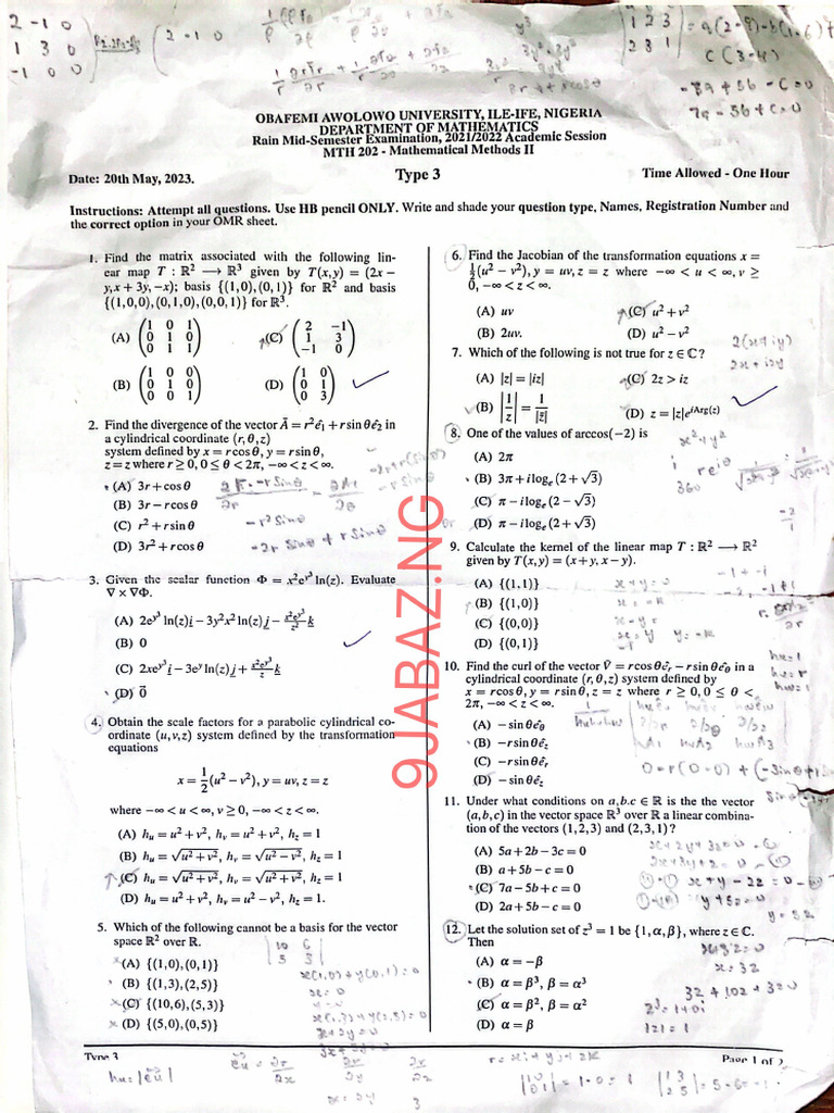 MTH 202 Test Questions 2021 2022 Session | PDF