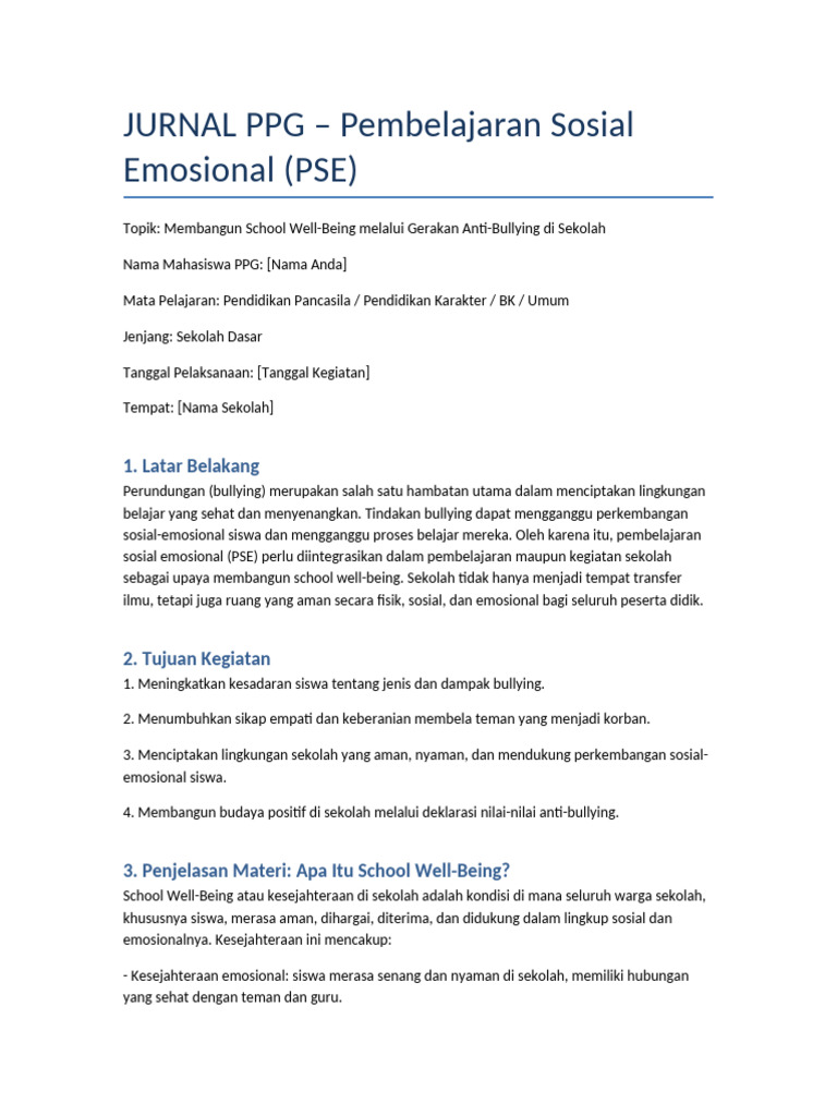 Jurnal PPG School Wellbeing Anti Bullying | PDF