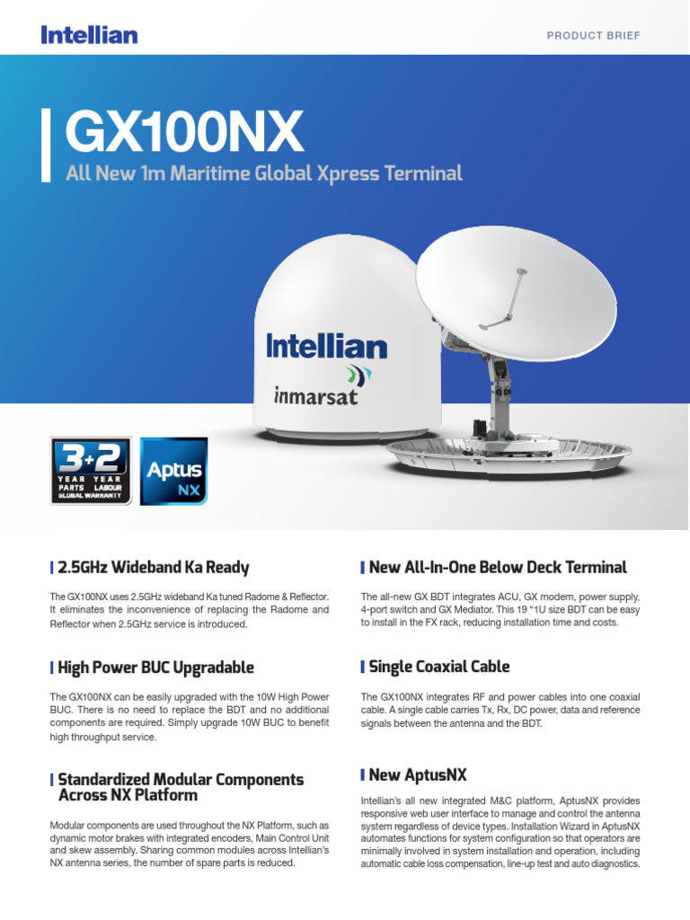 Intellian GX100NX Datasheet | PDF | Cable Television | Antenna (Radio)