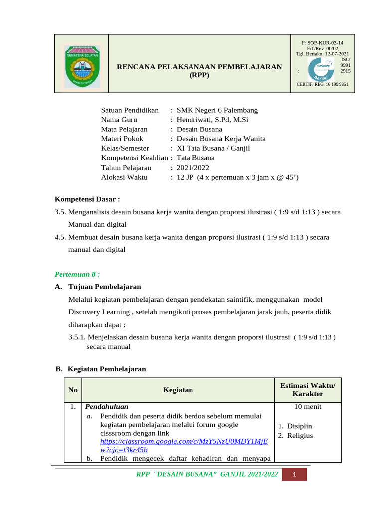 RPP 4 Ganjil 2021 Daring | PDF