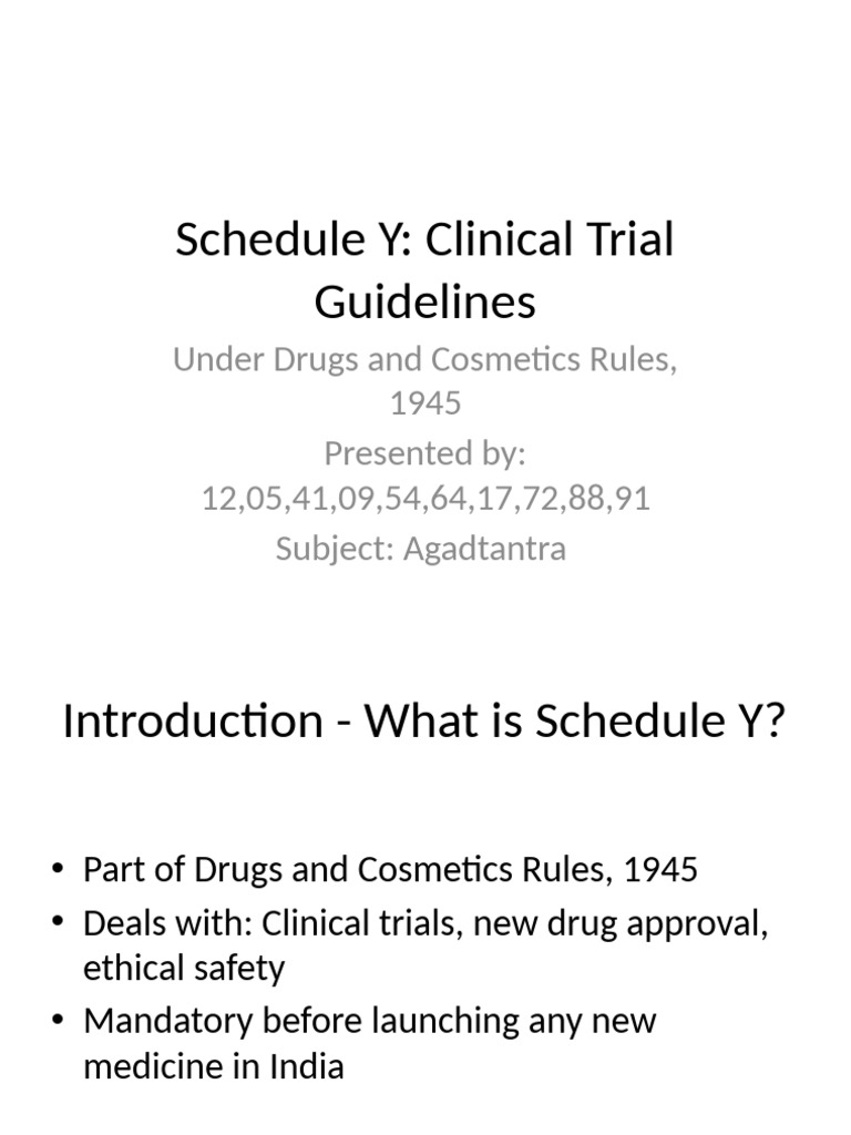 Schedule Y: Guidelines for Clinical Trials | PDF