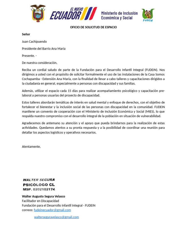 Oficio de Solicitud de Espacio | PDF