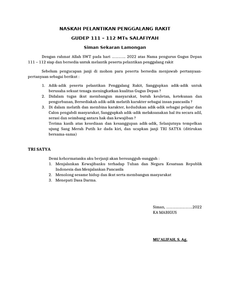 Naskah Pelantikan Penggalang Rakit | PDF