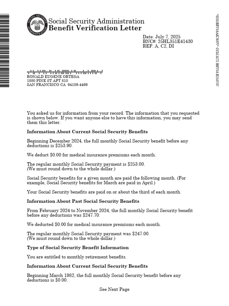 Benefit Verification Letter | PDF | Social Security (United States ...