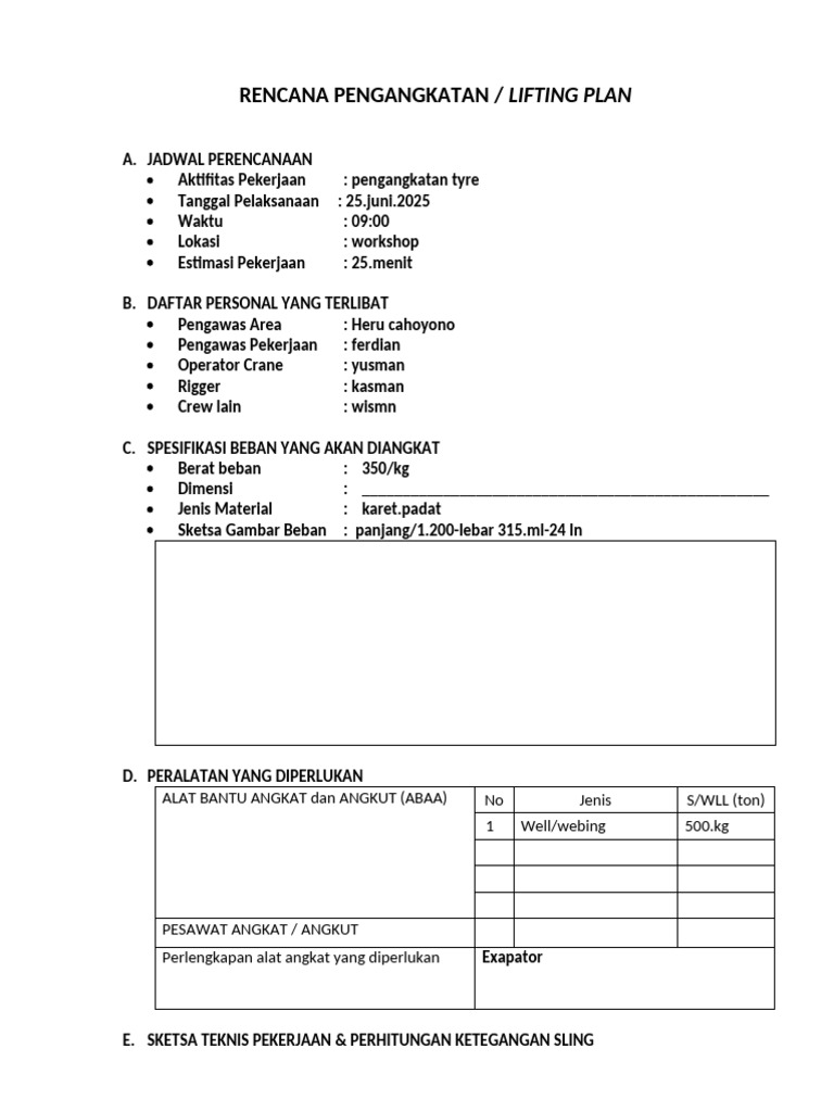 Lifting Plan-1 | PDF