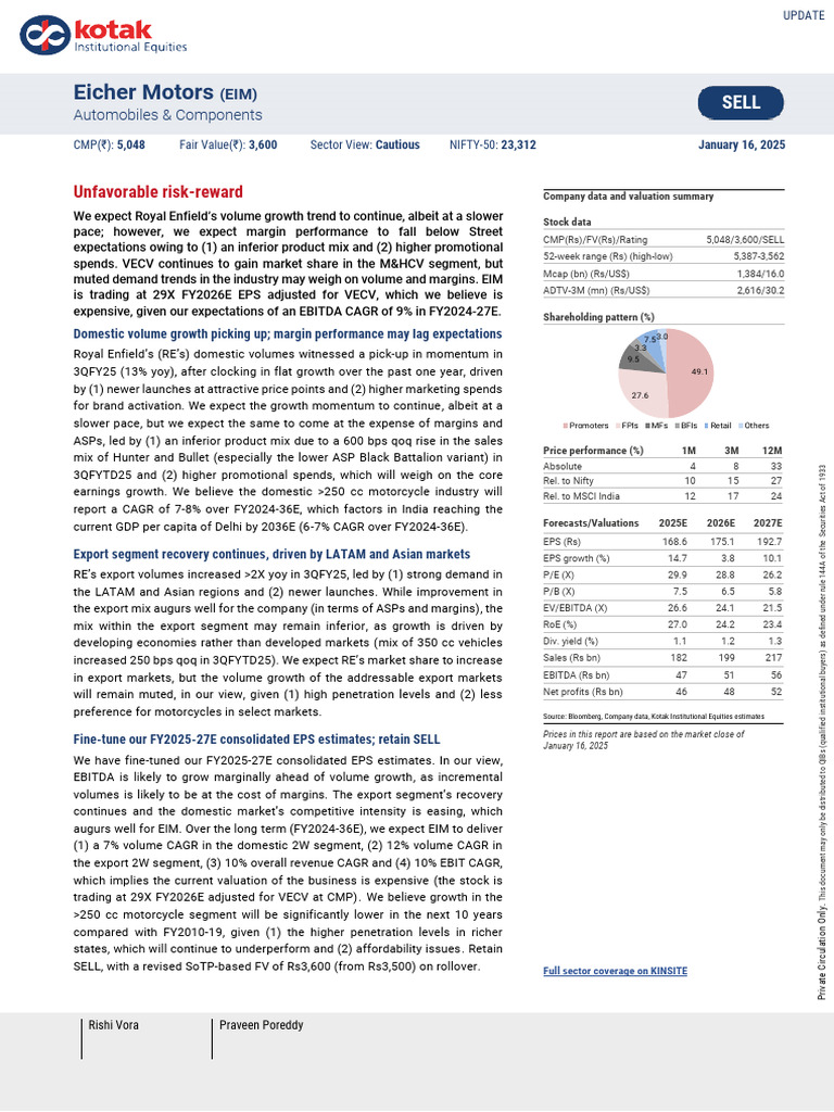 1 Eicher Motors 16jan25 Kotak Inst | PDF | Economies | Financial Markets