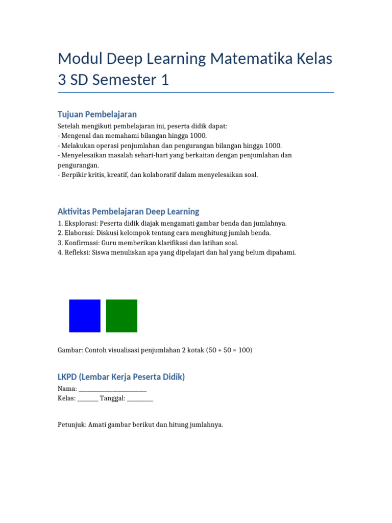 Modul Deep Learning Matematika Kelas 3 | PDF
