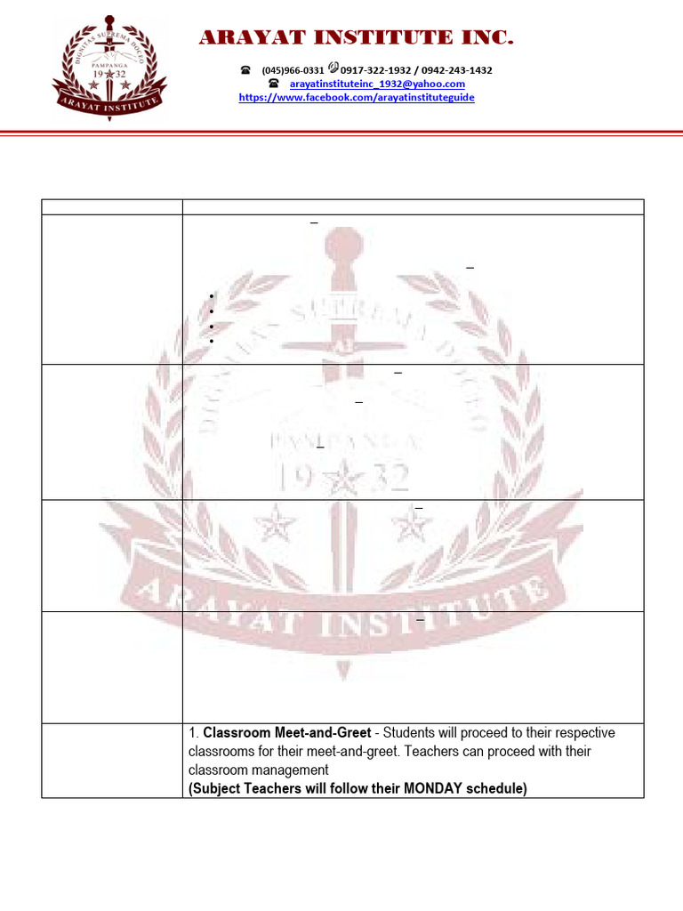Orientation Week Activities Schedule | PDF | Students