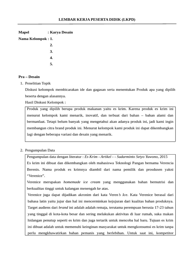 LKPD Karya Desain (Contoh) | PDF