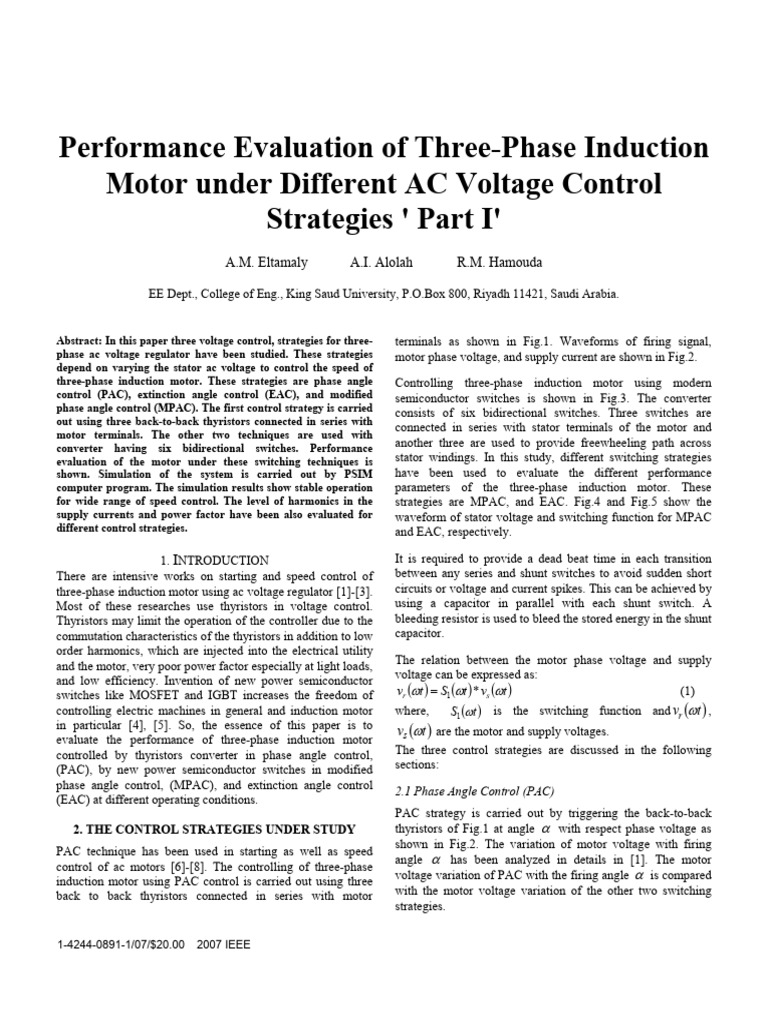 Evaluation of Induction Motor Control Strategies | PDF | Electronic ...