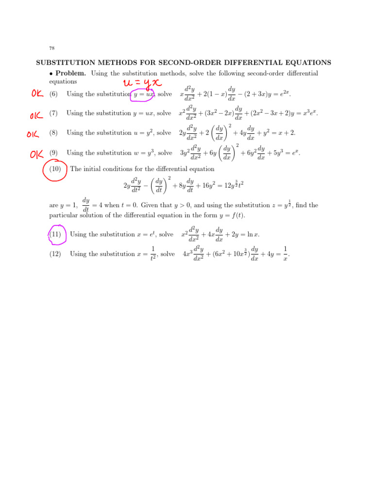 Lecture 28 - Part 1 - Substitution Methods Differential Equations | PDF | Equations | Calculus