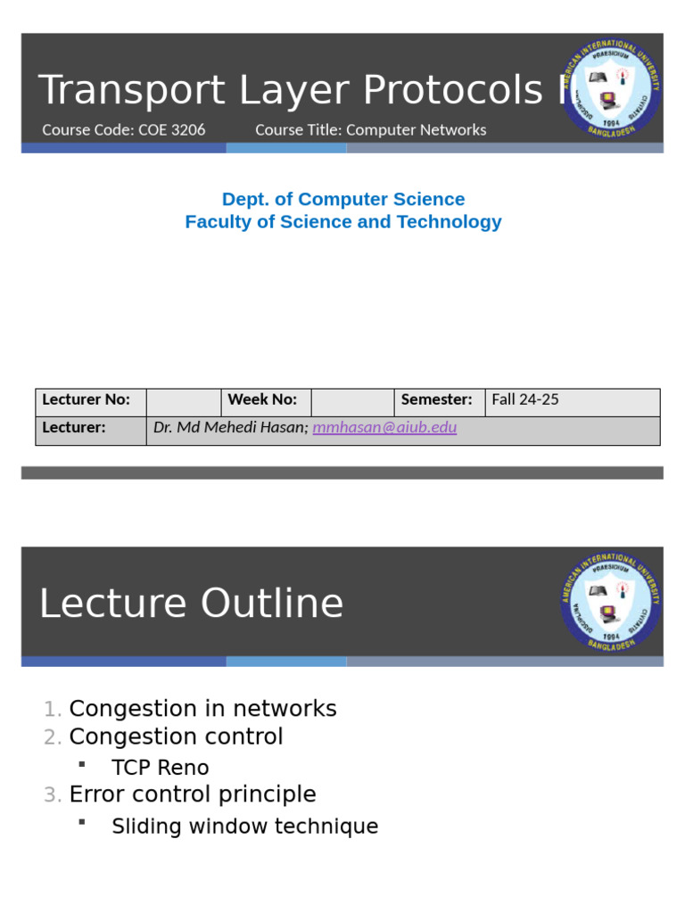 CN Lecture 14 Transport Layer II | PDF | Network Congestion | Computer Network