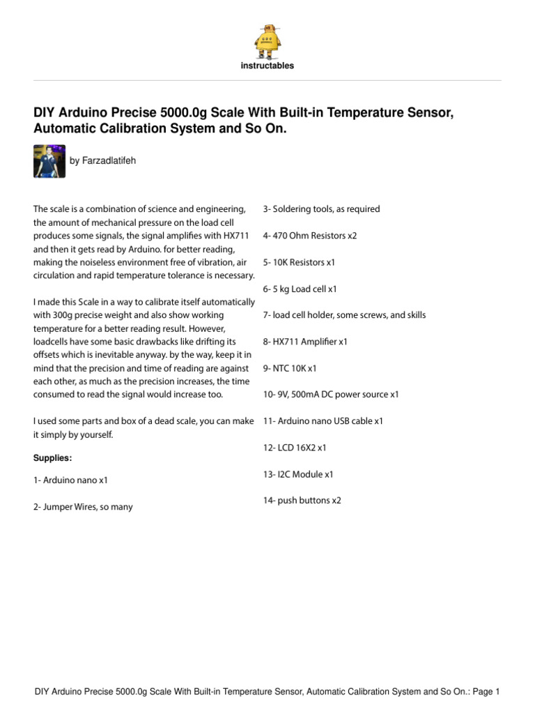 DIY Arduino Precise 5 KG Scale With Built in Tempe | PDF | Arduino | Calibration