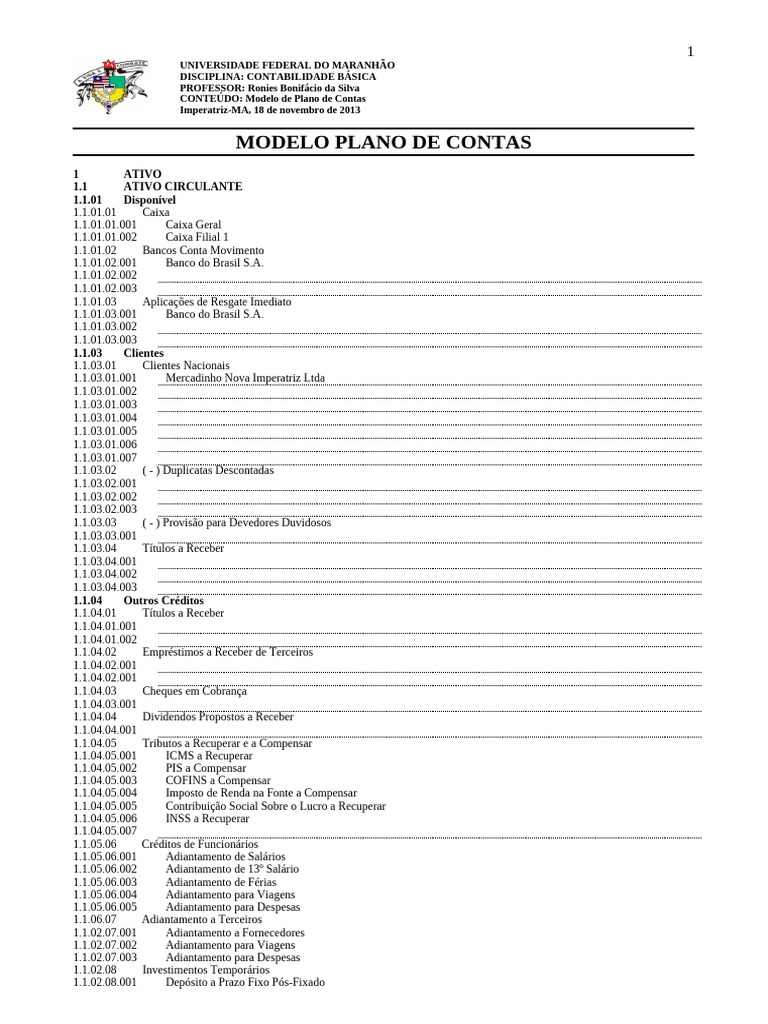 Modelo de Plano de Contas Contábil | PDF | Contabilidade | Empréstimos
