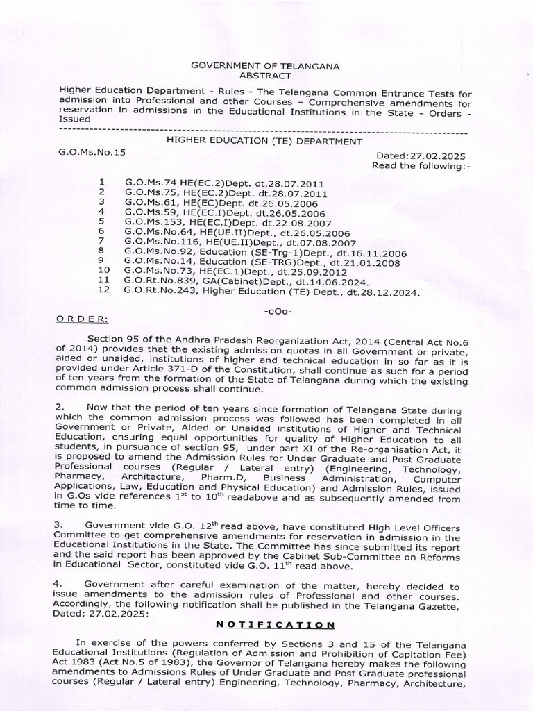 GOMS No 15 Date 27022025 Amendment To Admission Rules | PDF