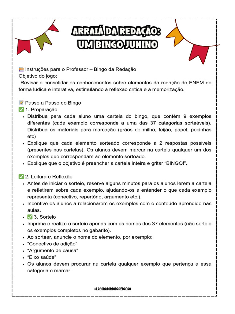 Arraia Da Redacao Um Bingo Junino Colorido | PDF | Brasil