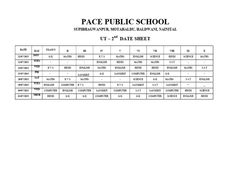 UT 2 Date Sheet 1 To 10 | PDF