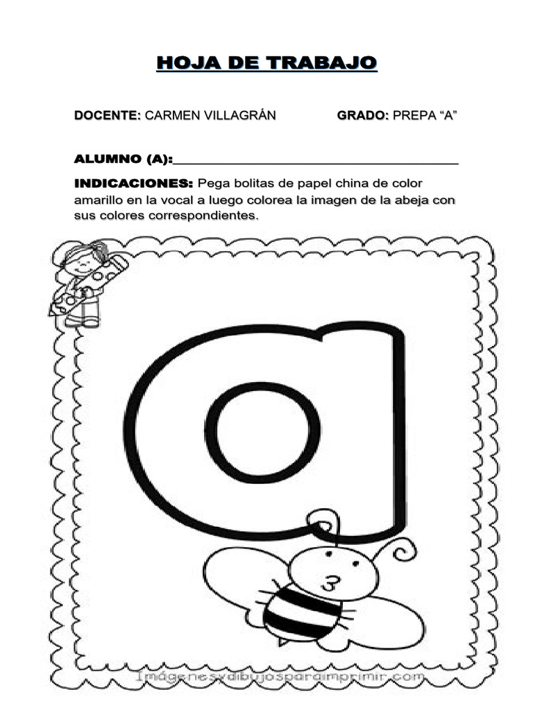 Hoja de Trabajo Vocales | PDF