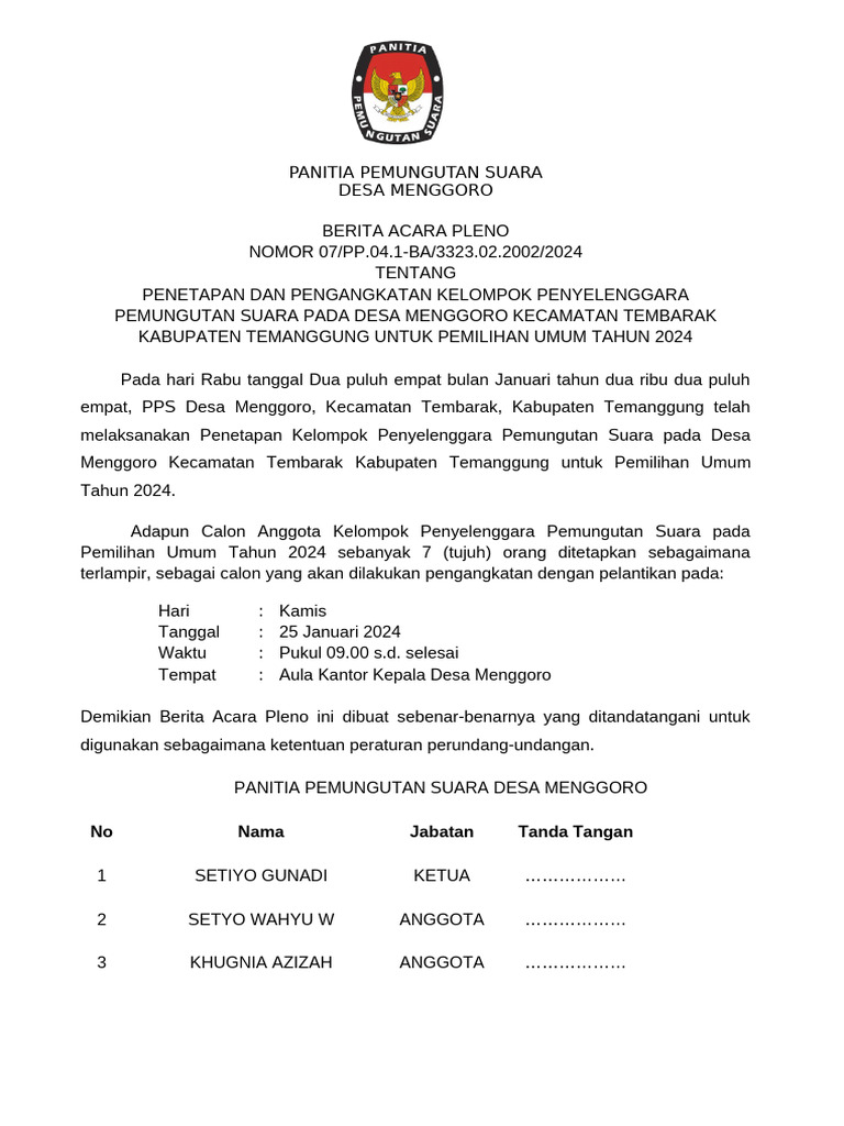 Format Ba Pps Pengangkatan Kpps | PDF