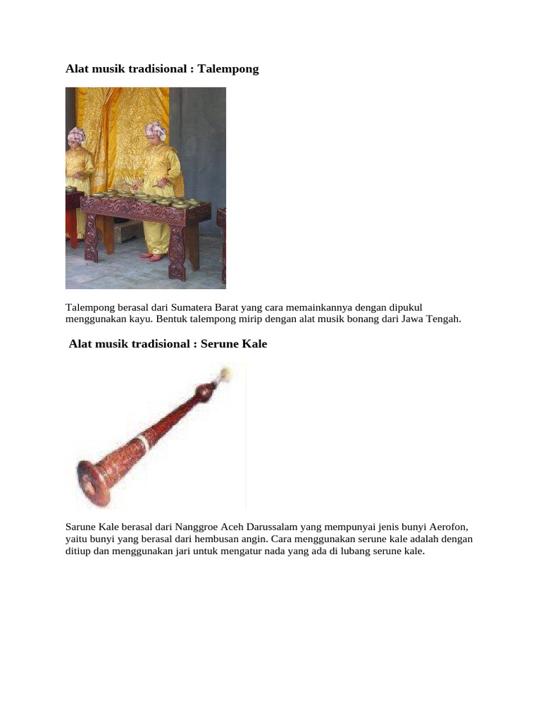 Alat Musik Tradisional: Talempong dan Guoto | PDF
