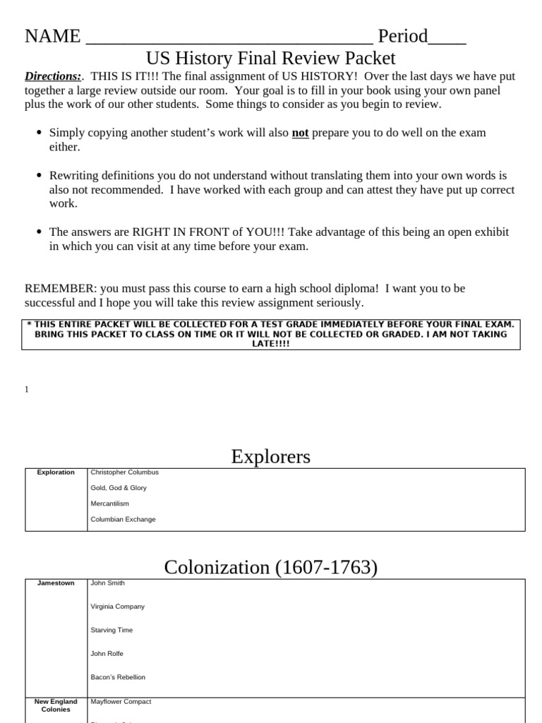 Us History Final Review Packet | PDF | Federalist Party | Richard Nixon