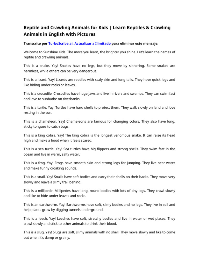 Reptile and Crawling Animals For Kids - Learn Reptiles & Crawling ...