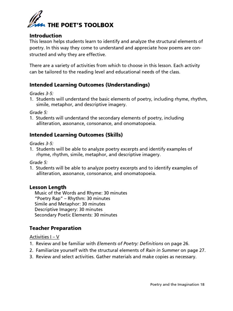 The Poet's Toolbox (Pages 18 - 32) | PDF | Rhyme | Poetry