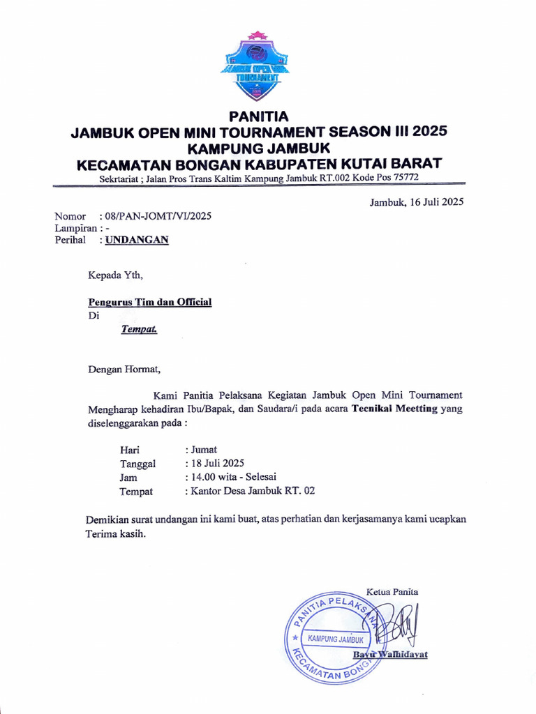 Undangan Teknikal Meeting Jambuk 2025 | PDF