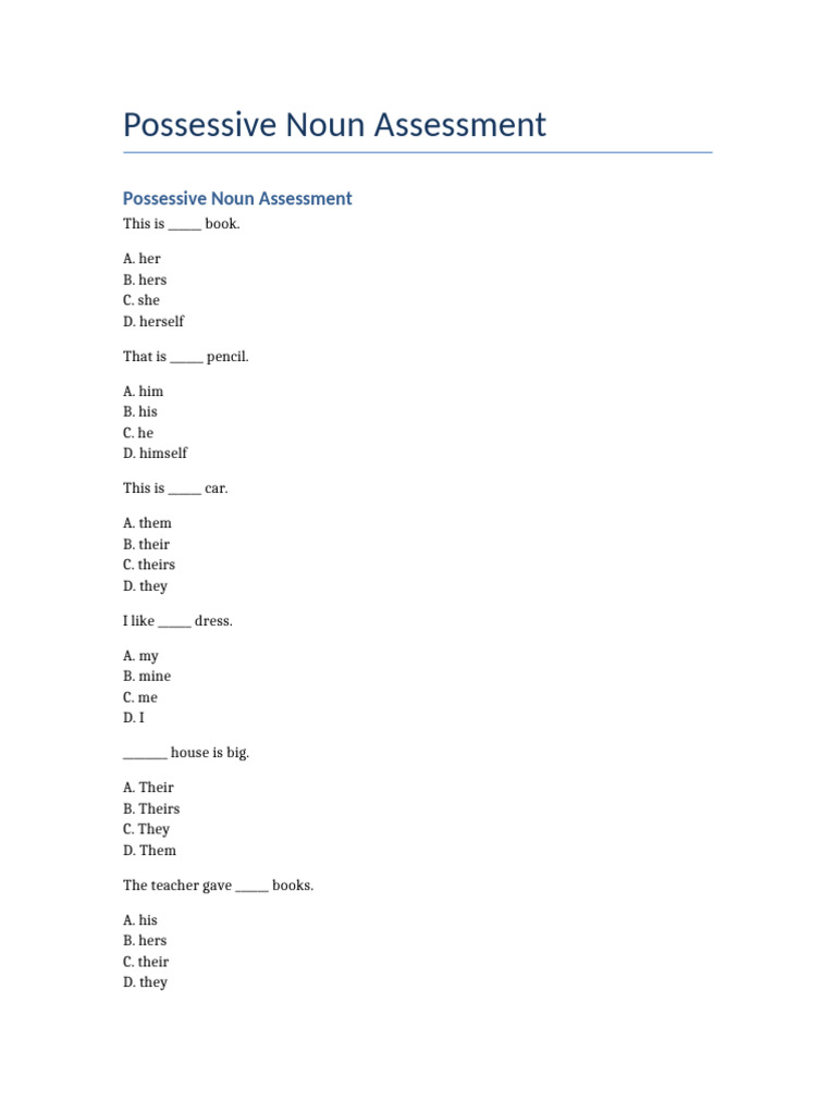 Possessive Noun Assessment | PDF