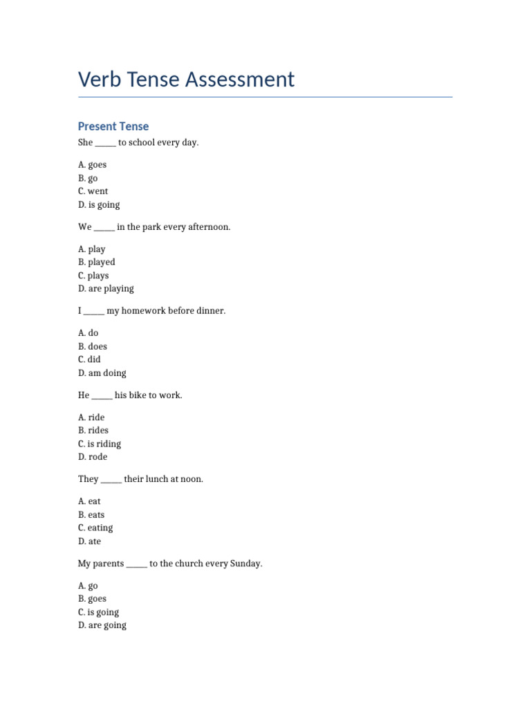 Verb Tense Assessment | PDF