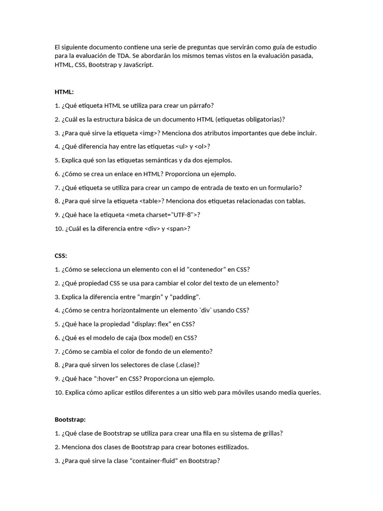 Guía de Estudio TDA | PDF | Bootstrap (marco frontal) | Script Java