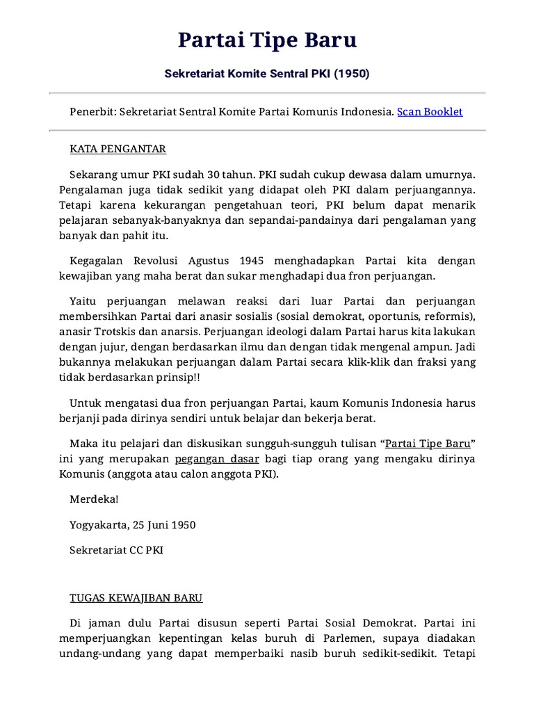 Partai Tipe Baru PKI: Ideologi Revolusioner | PDF