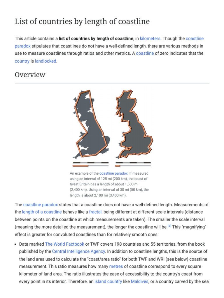 Countries Ranked by Coastline Length | PDF | Coast | Geographic ...